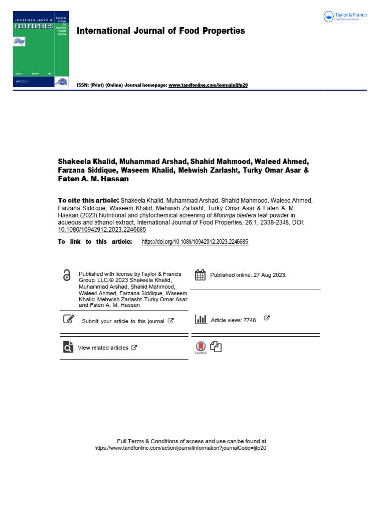 Nutritional and Phytochemical Screening of Moringa - 250119 - 100523 | PDF | Polyphenol | Foods