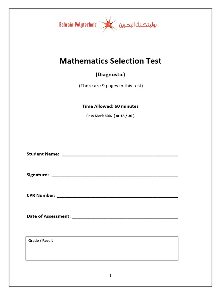 Selection Test Sample Updated | PDF | Area | Elementary Geometry