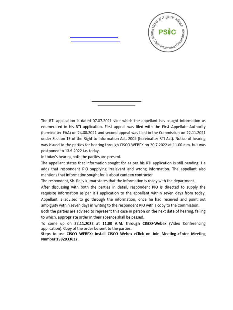 Punjab RTI Appeal Orders Summary | PDF | Public Law | Justice