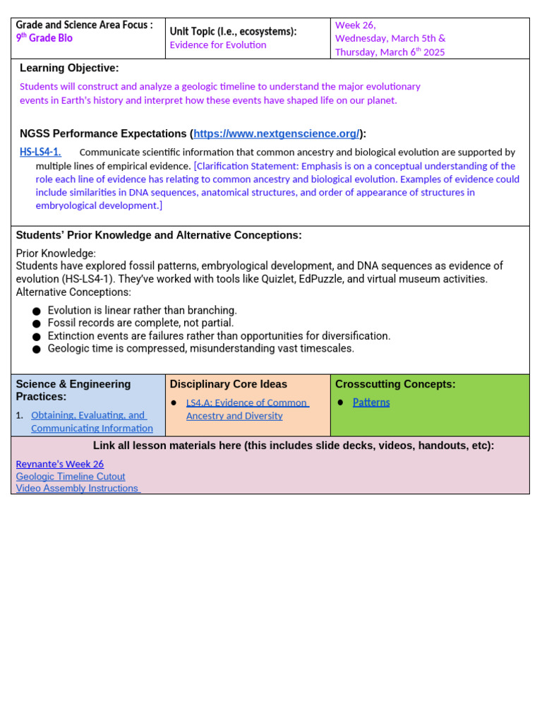 Geologic Timeline Lesson Plan | PDF | Evolution | Geology