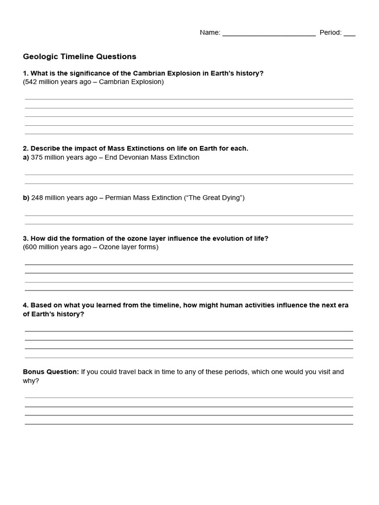 Geologic Timeline Study Questions | PDF