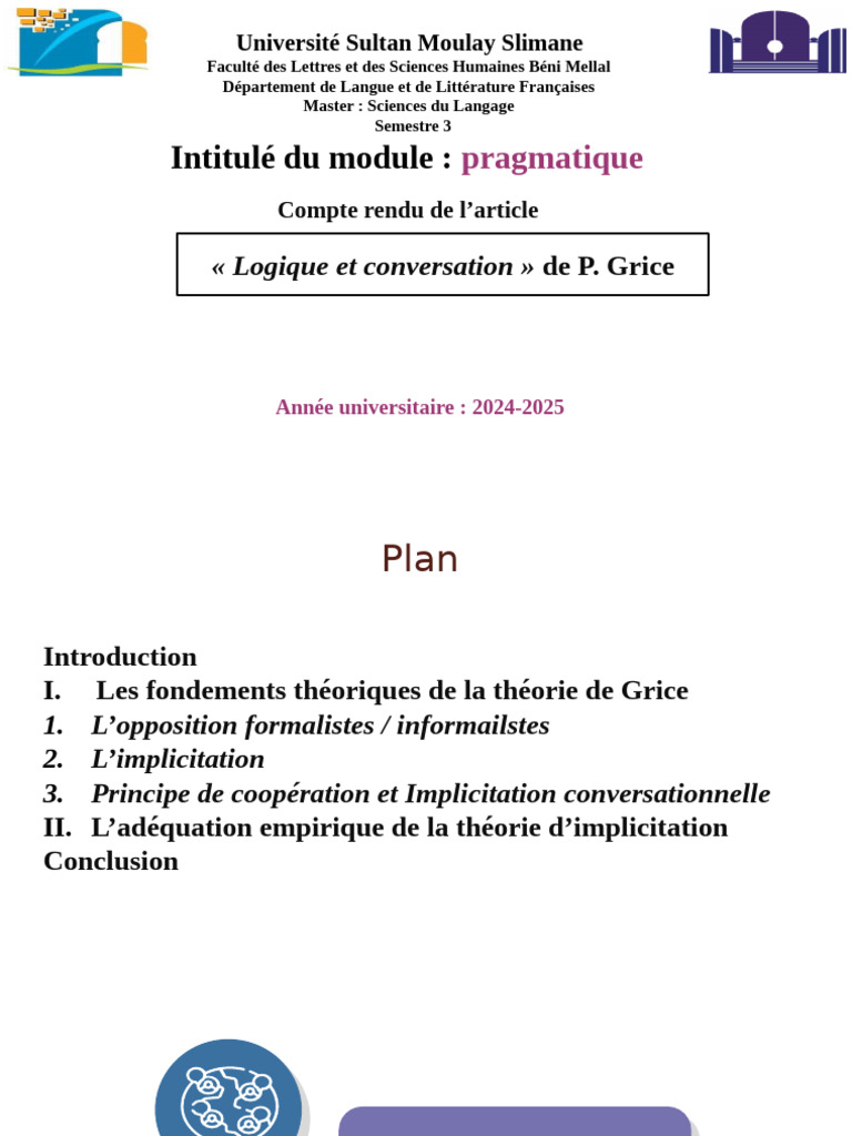 Théorie de Grice : Implicitation et Coopération | PDF | Linguistique