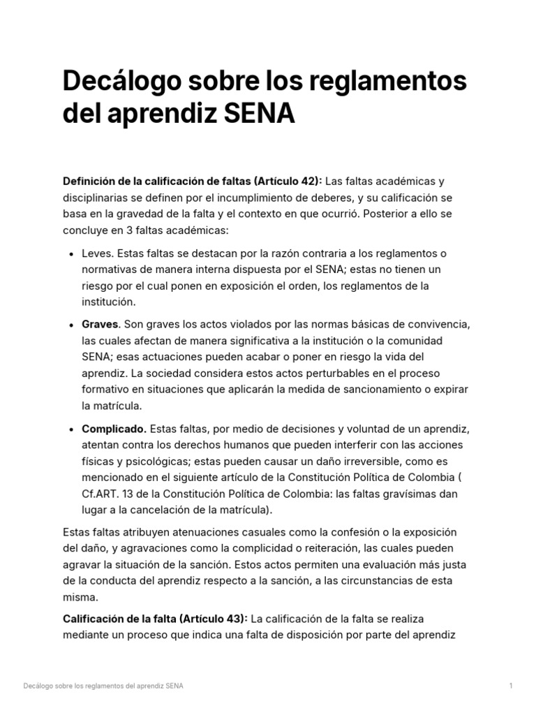 Reglamentos del Aprendiz SENA: Decálogo | PDF | Regulación | Comportamiento