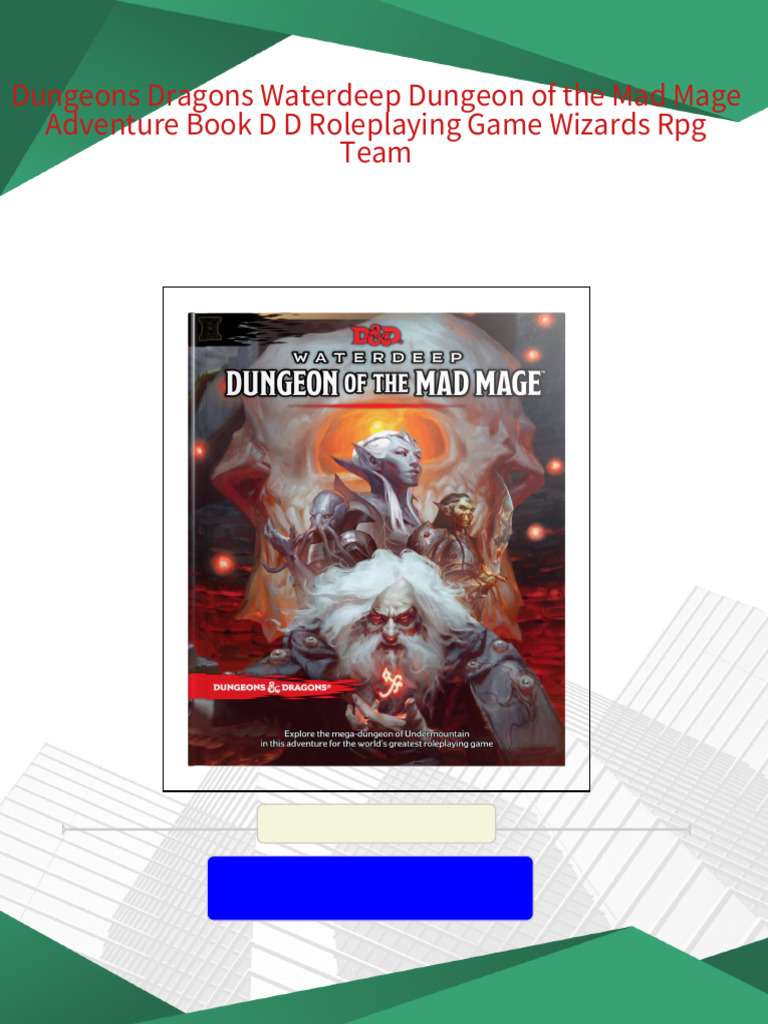Dungeons Dragons Waterdeep Dungeon of The Mad Mage Adventure Book D D Roleplaying Game Wizards ...