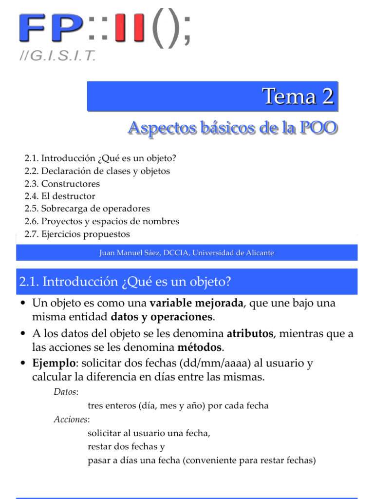FP2 - GISIT - Tema 2 - Aspectos Basicos de La POO | PDF | Programación de computadoras ...