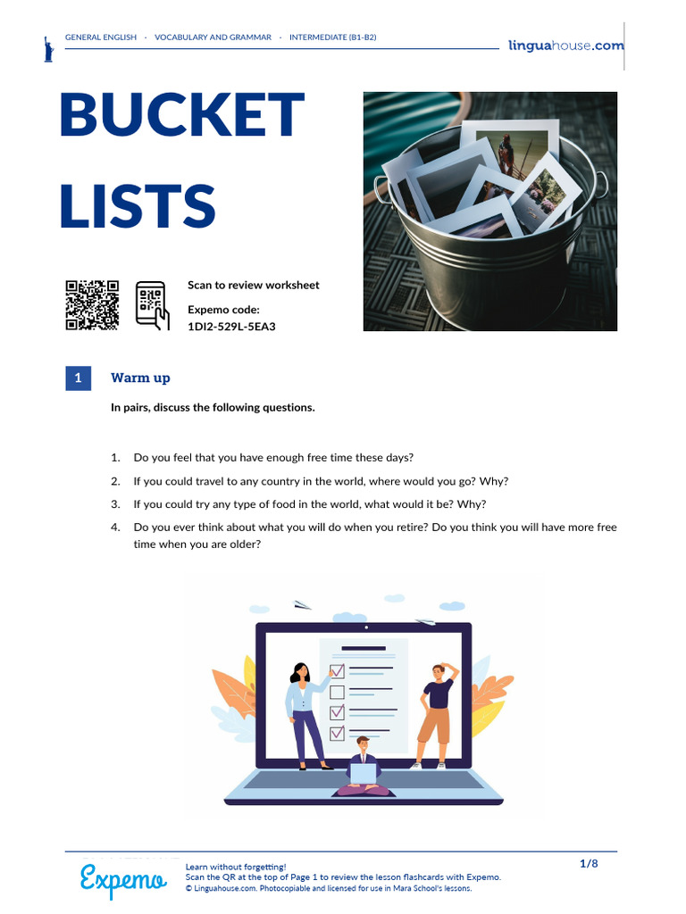 Bucket Lists American English Student B1 B2 | PDF | Vocabulary
