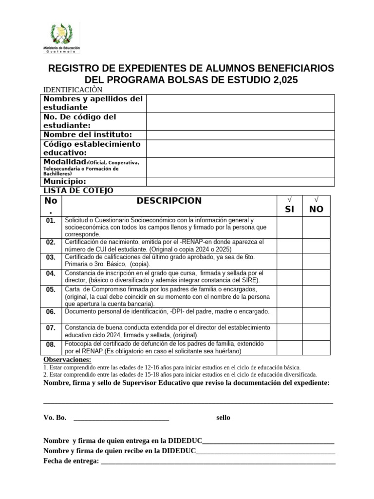 Chec List Final Bolsas de Estudio 2025 | PDF