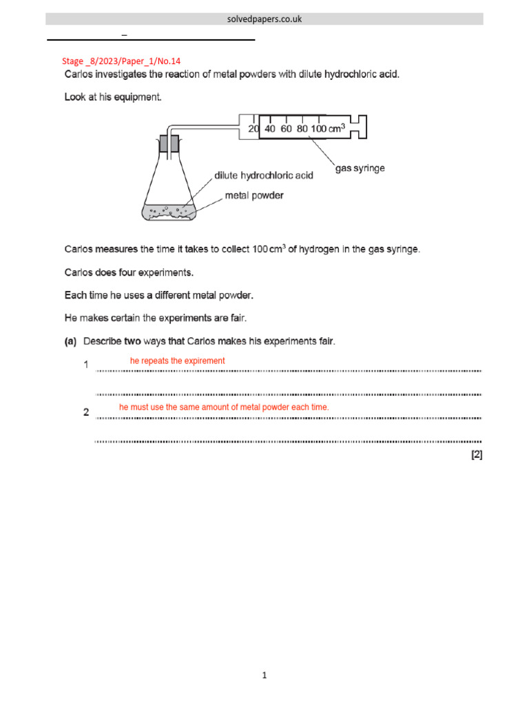2023 2 Reactivity Series Checkpoint Sec 1 Chemistry Progression Stage 8 ...