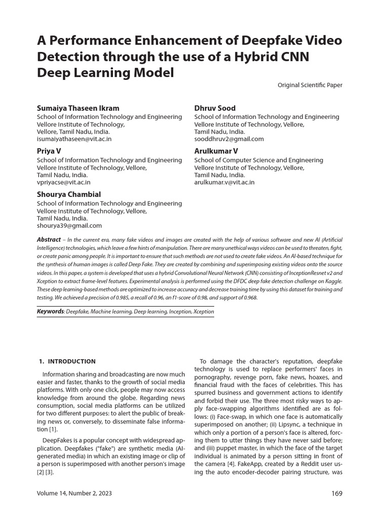 A Performance Enhancement of Deepfake Video | PDF | Applied Mathematics | Artificial Intelligence