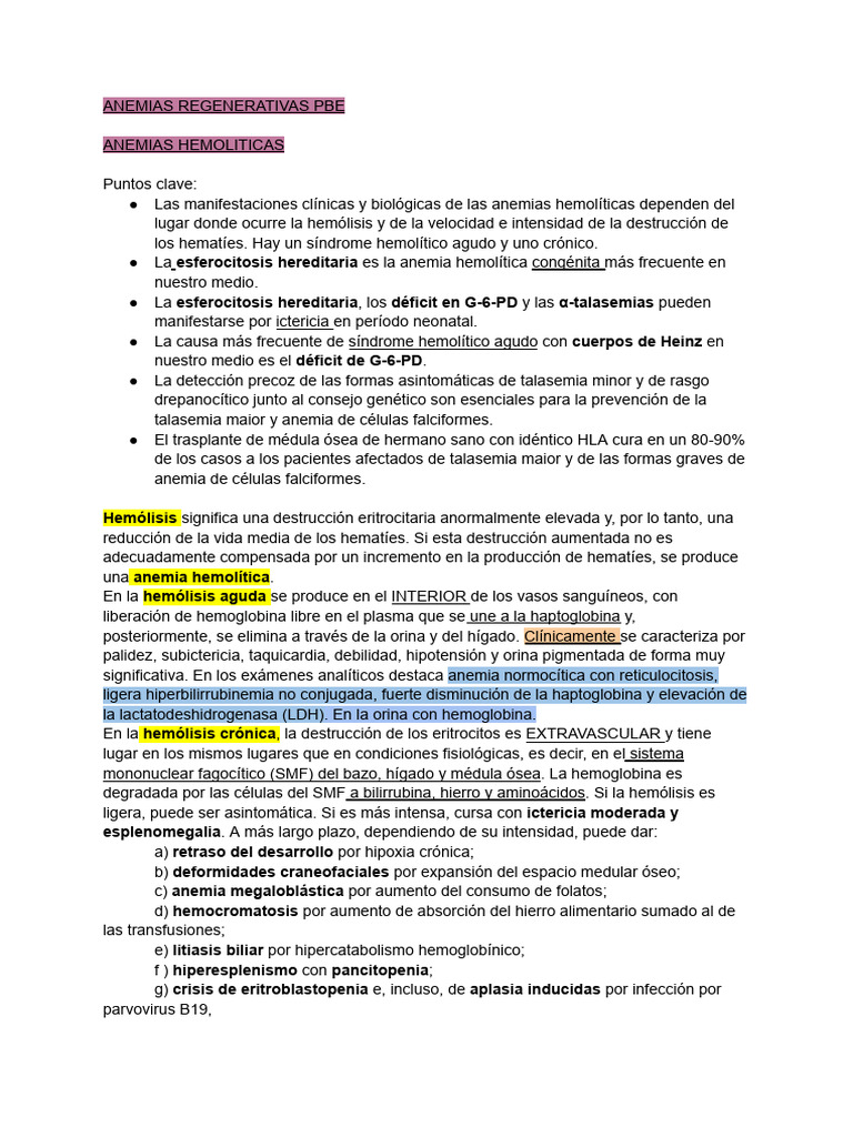 Anemias Regenerativas Pbe | PDF | Glóbulo rojo | Anemia