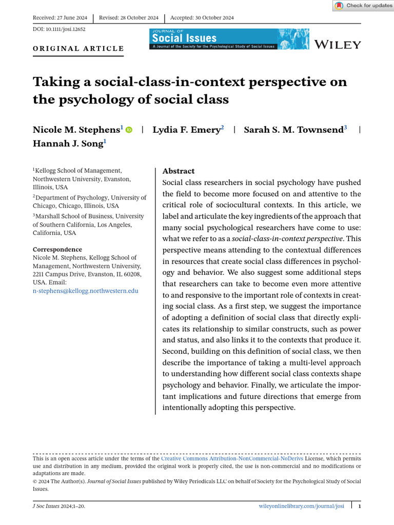 Social-Class-in-Context Perspective in Psychology | PDF | Race (Human ...