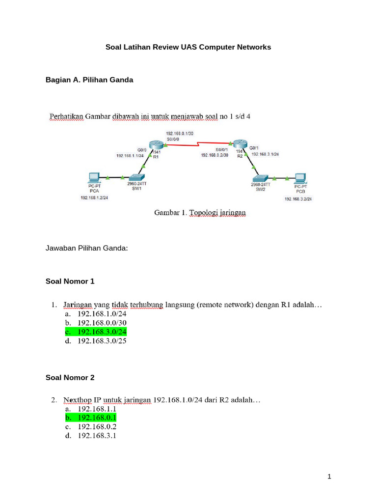 Jawaban Soal Review UAS Computer Network | PDF