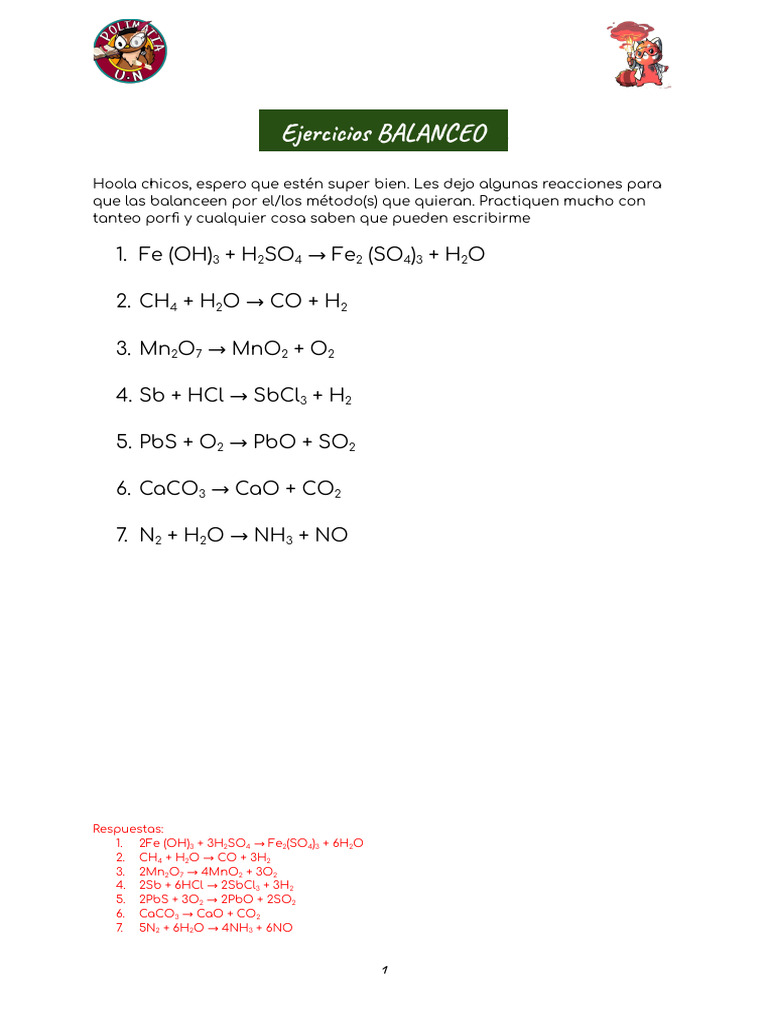 Ejercicios Balanceo PreU | PDF