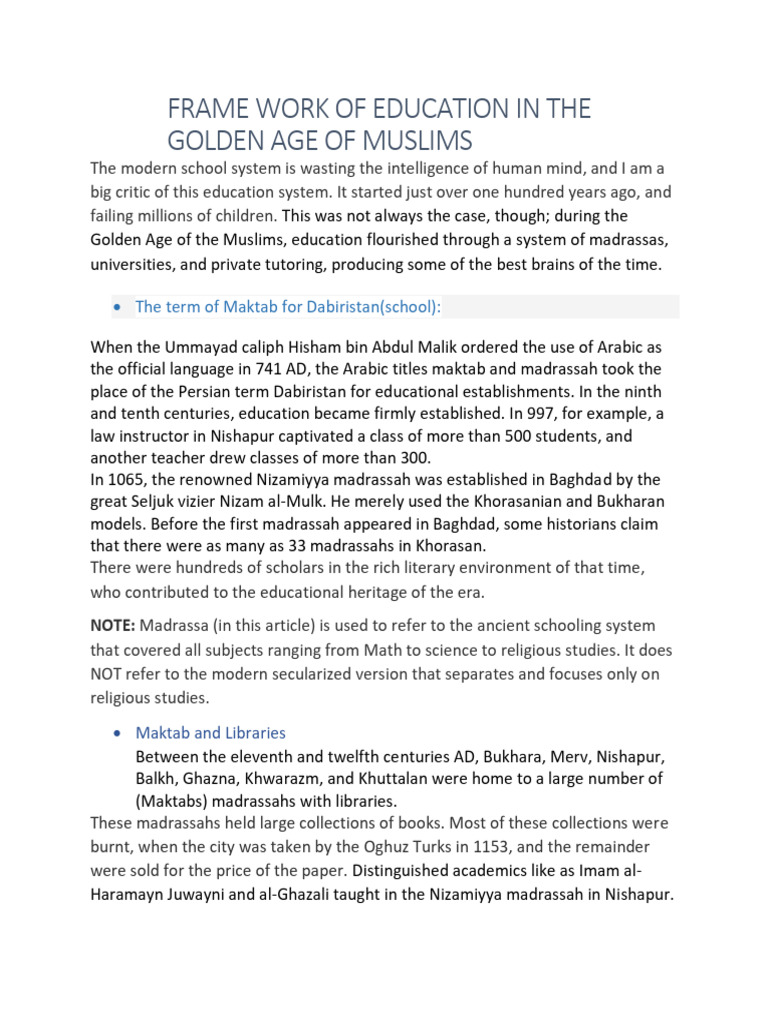 Education in the Muslim Golden Age | PDF | Science