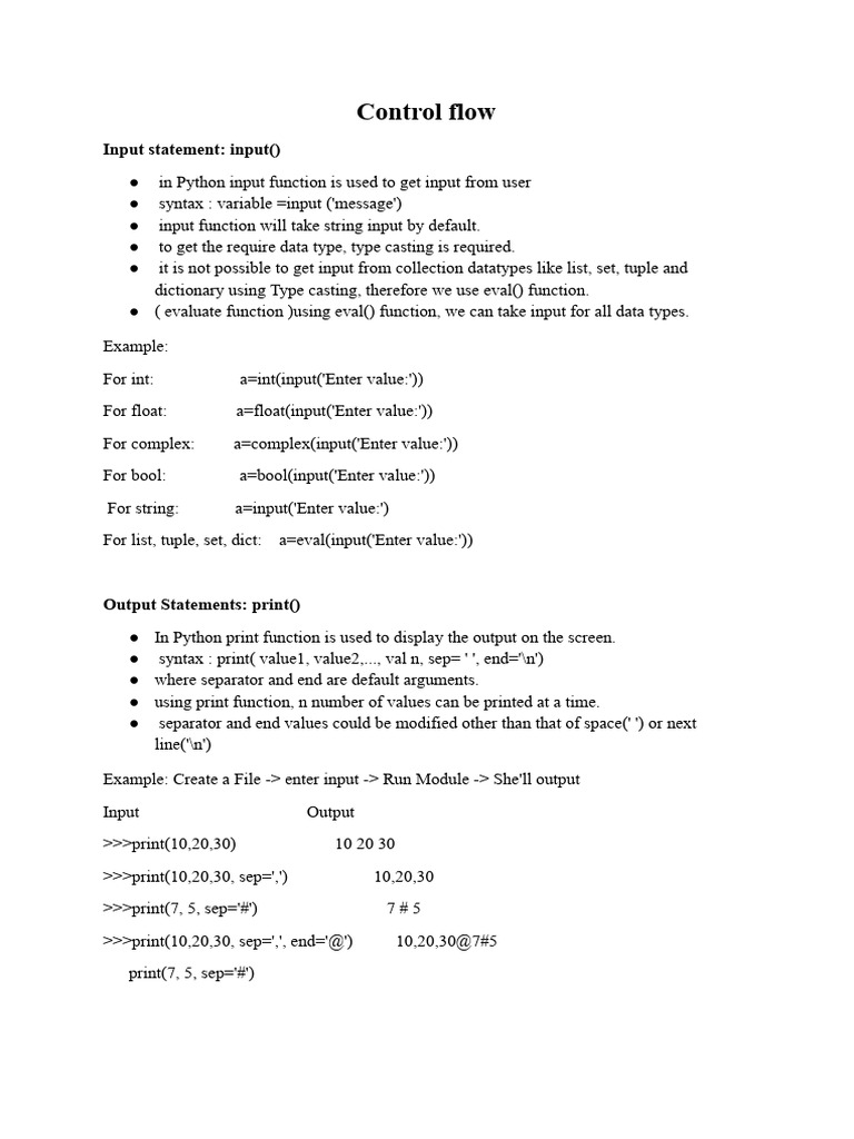 Input Output & Control Flow Statements | PDF | Control Flow | Parameter ...