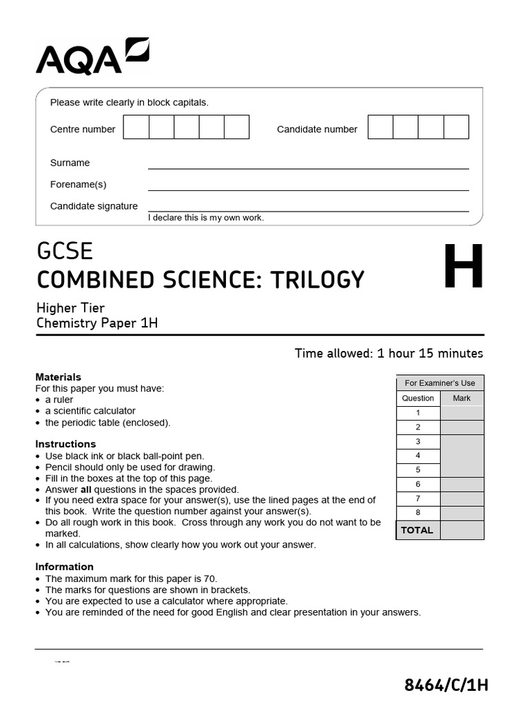 Year-11-Mock-CombinedScienceTrilogy-Chemistry-1H-Nov24-QP | PDF | Acid | Chlorine