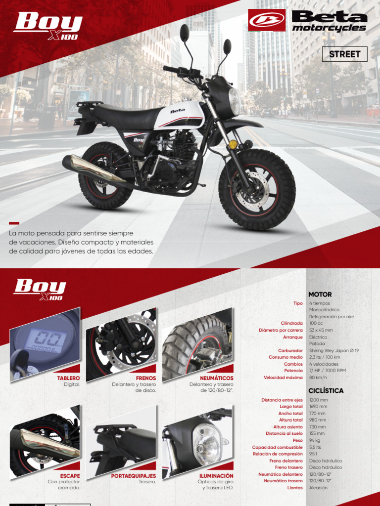 Moto Beta Boy 100: Ficha Técnica | PDF | Neumático | Tecnología de ...