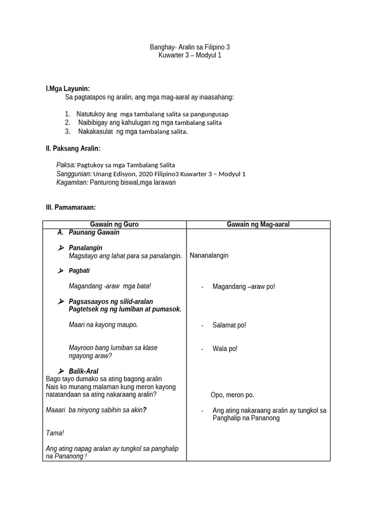 Grade3 Filipino Quarter3 Week1 Tambalang Salita Jinalyn DLP | PDF