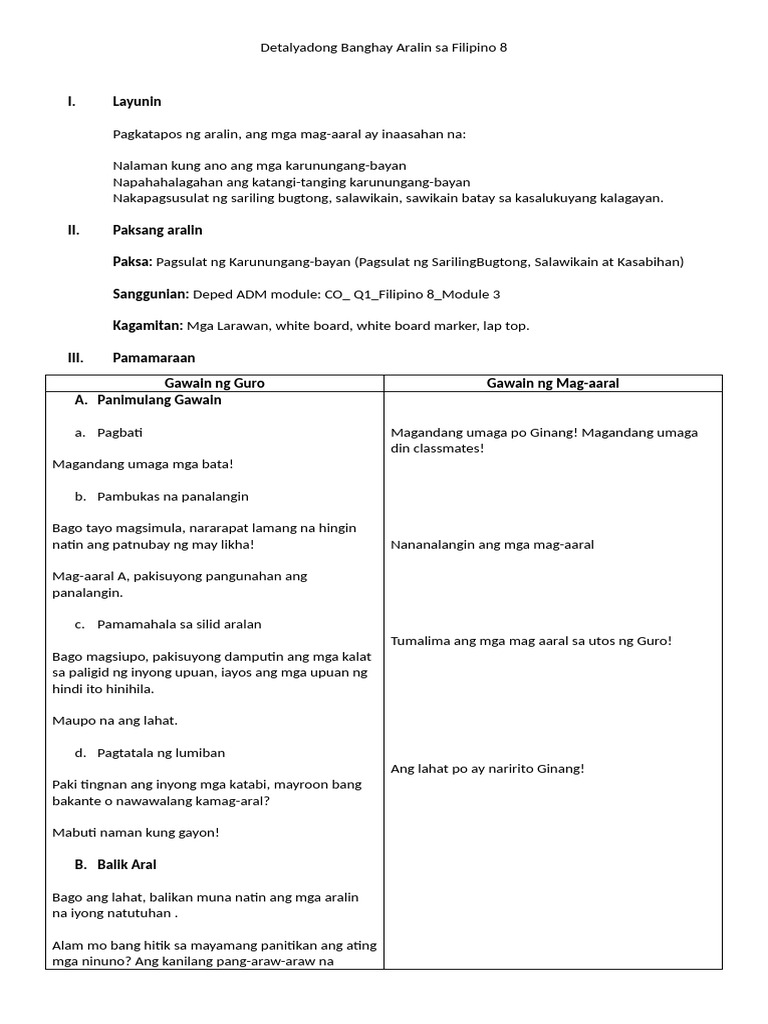 DLP G8 Fil Q4W3 Karunungang Bayan | PDF