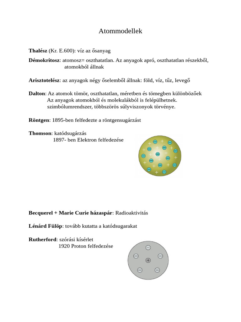 Atommodellek 7.oszt | PDF