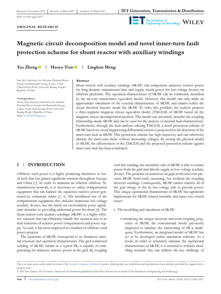 IET Generation Trans Dist - 2023 - Zheng - Magnetic Circuit ...