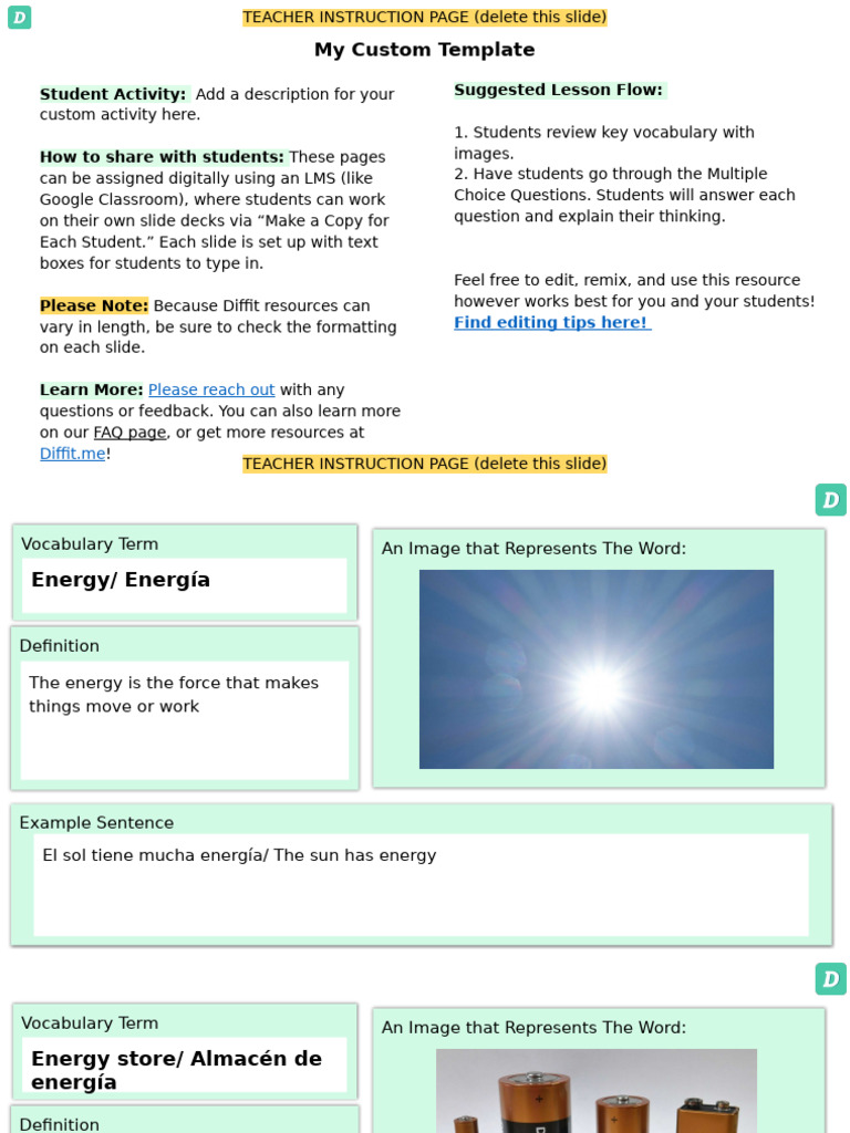 Vocabulary - Energy, Energy Store, Energy Transfer, Heating, Light ...