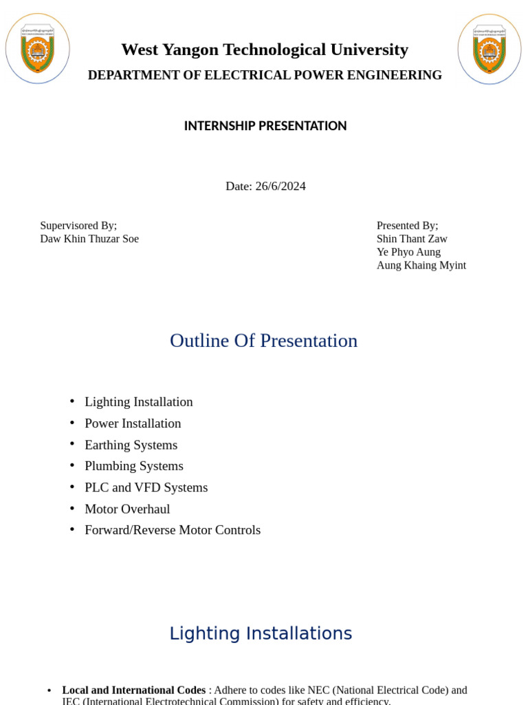 M&E Internship Presentation | PDF | Programmable Logic Controller | Electric Motor