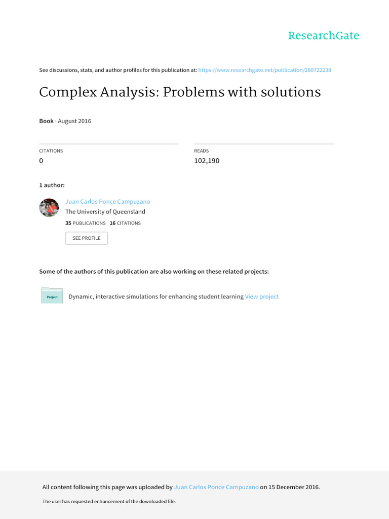 2016 Complex Analysis Problems Solutions | PDF | Calculus | Functions And Mappings