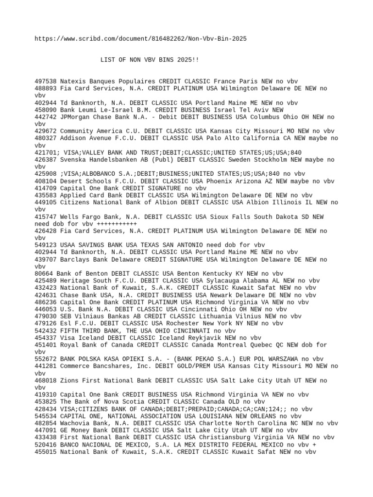 Non VBV Bin 2025 | PDF | Debit Card | Master Card