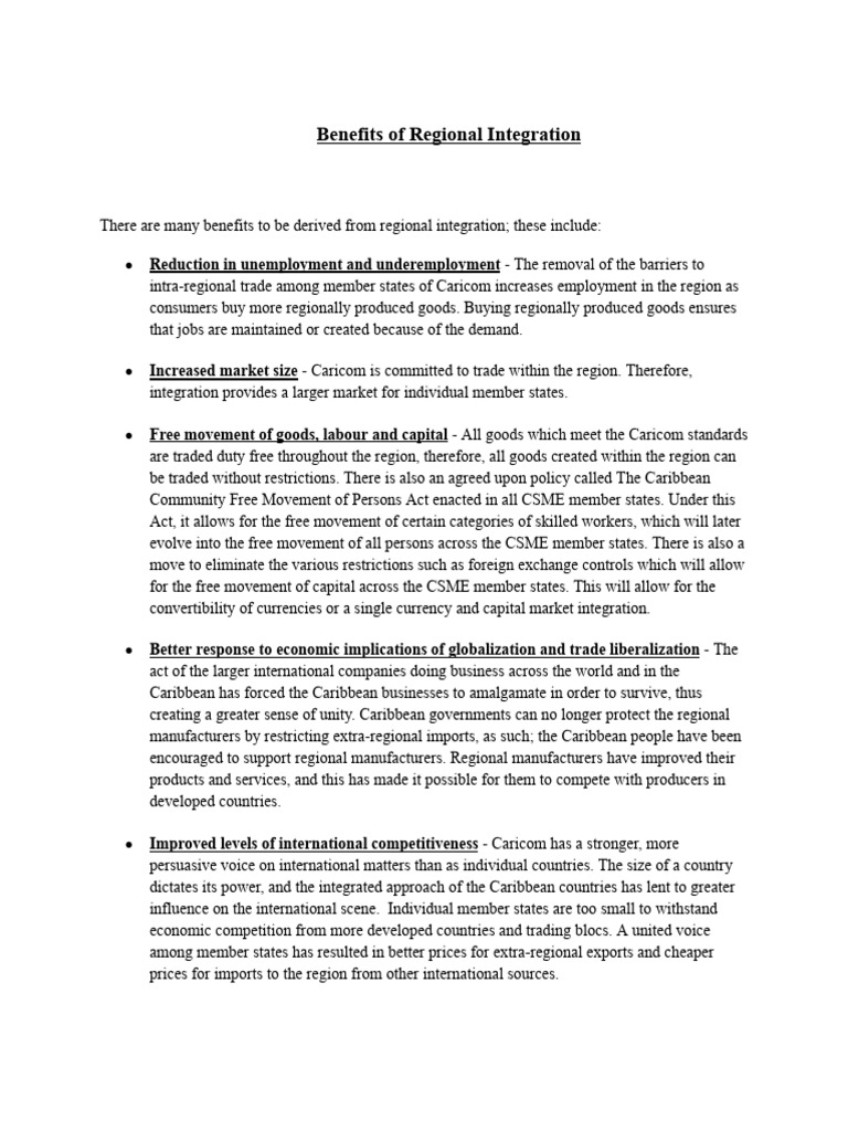 Benefits of Regional Integration Handout | PDF | Regional Integration | Economies