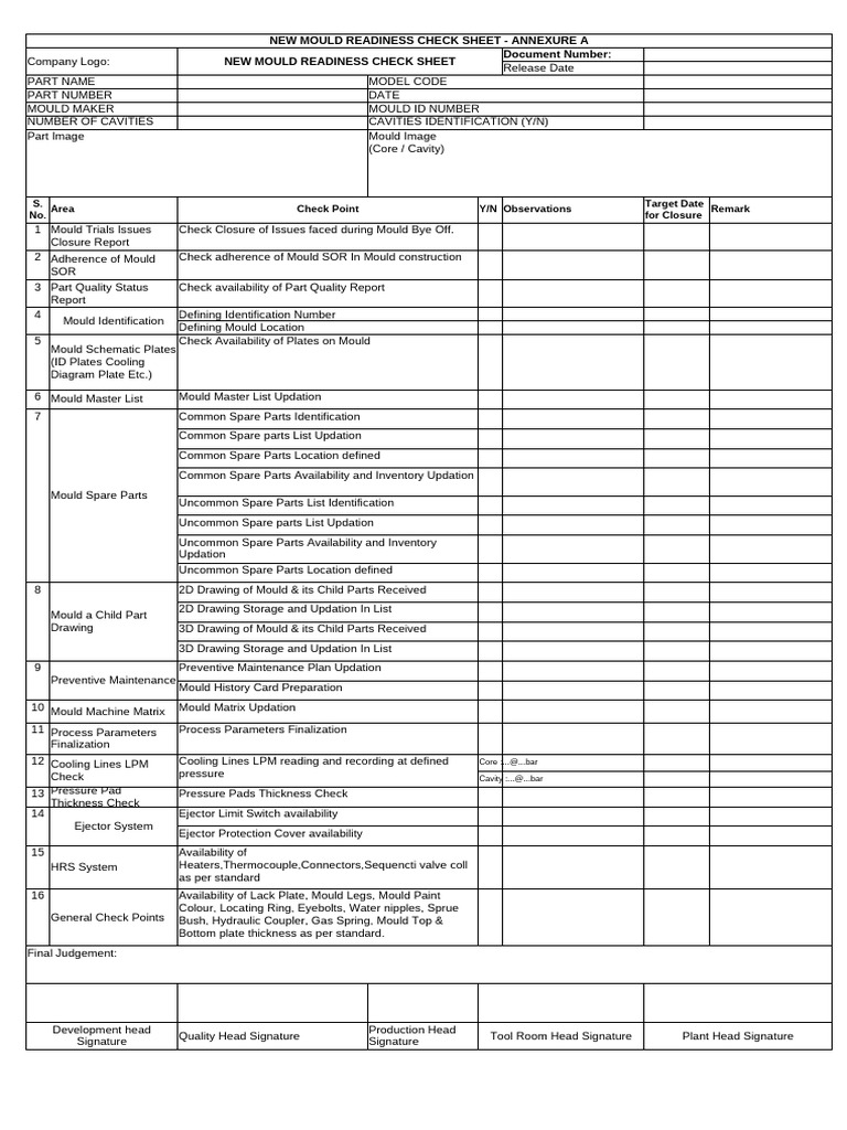 Tooling Audit Checksheet - PNG | PDF | Mechanical Engineering