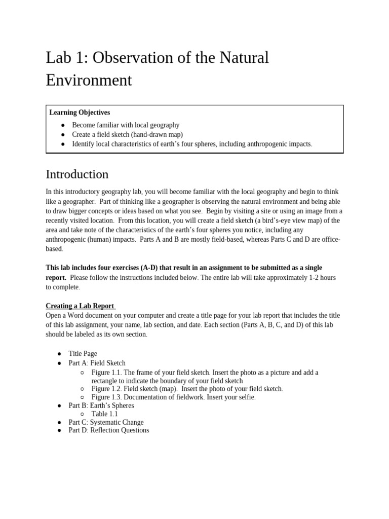 Lab 1 - Observation of The Natural Environment | PDF | Map | Area