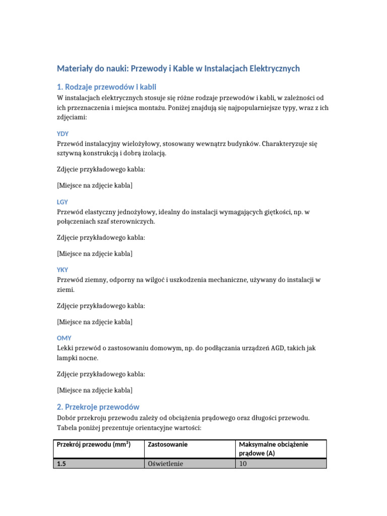 Przewody I Kable Technikum II Szczegoly | PDF