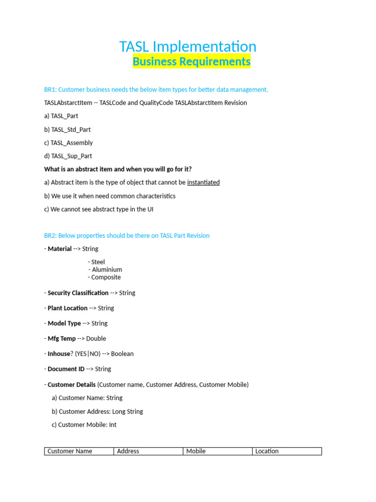TASL Implementation Business Requirements | PDF | Databases | Computing