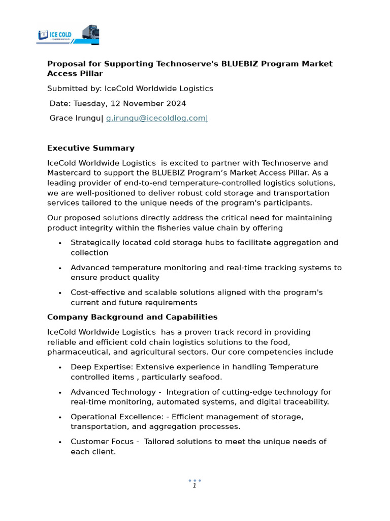 BLuebiz Proposal | PDF | Logistics | Refrigeration