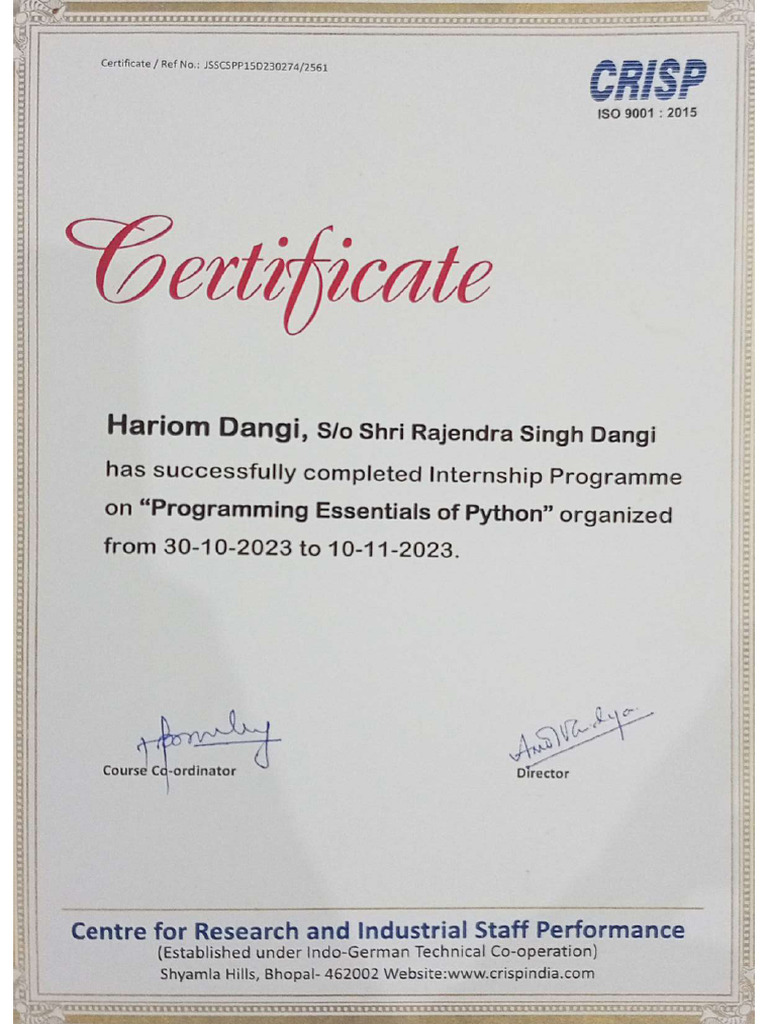 Crisp Certificate | PDF