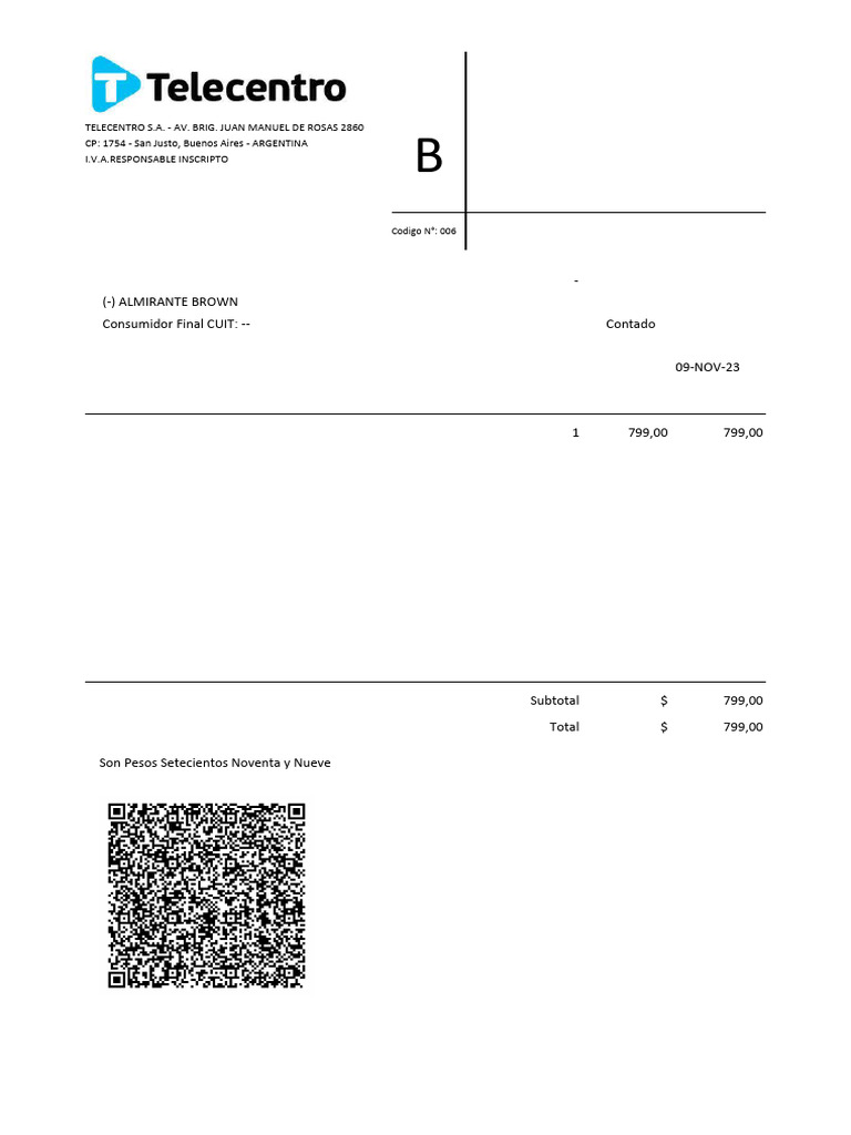 Factura N°: B-0087-01091139: Original | PDF | Los consumidores