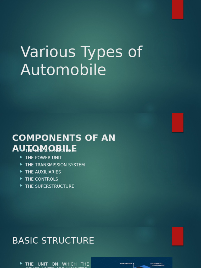 Overview of Automobile Types and Components | PDF | Axle | Car