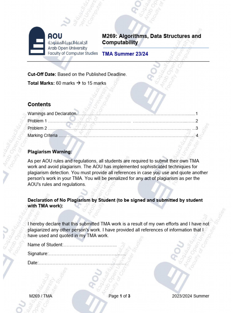 M269 - Other Branches - TMA Summer 23-24 | PDF | Algorithms | Computer Programming