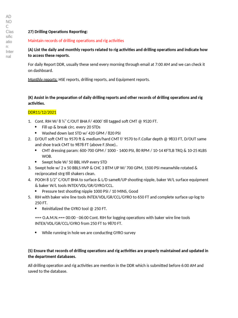 Drilling Operations Reporting Guide | PDF