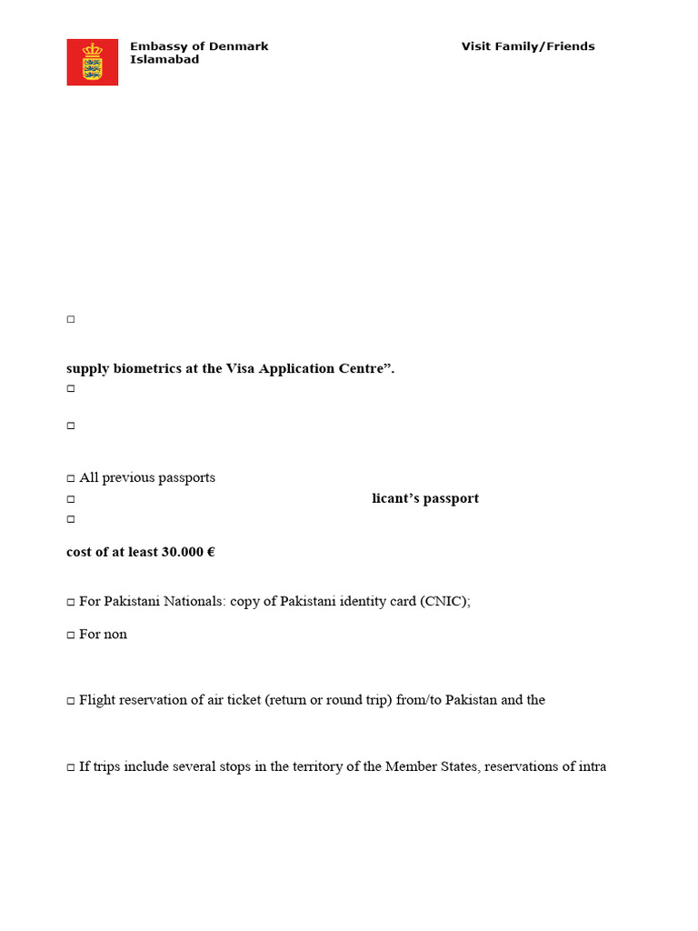 Denmark Visit Visa Requirements | PDF | Travel Visa | Passport