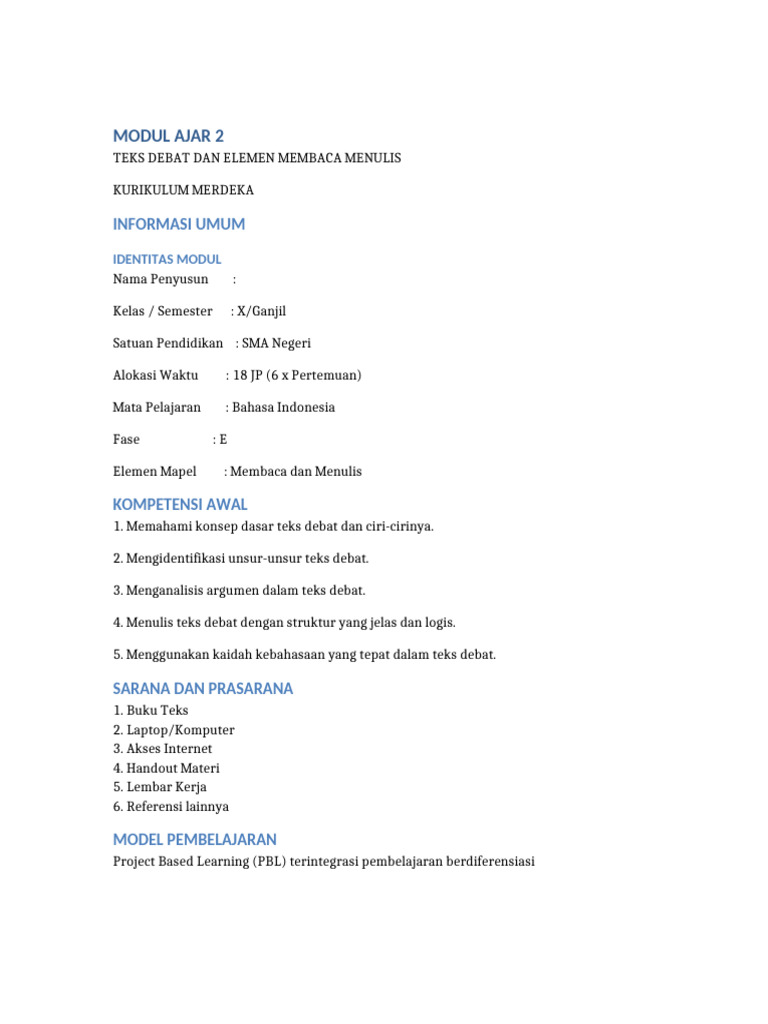 Modul Ajar Teks Debat Membaca Menulis | PDF
