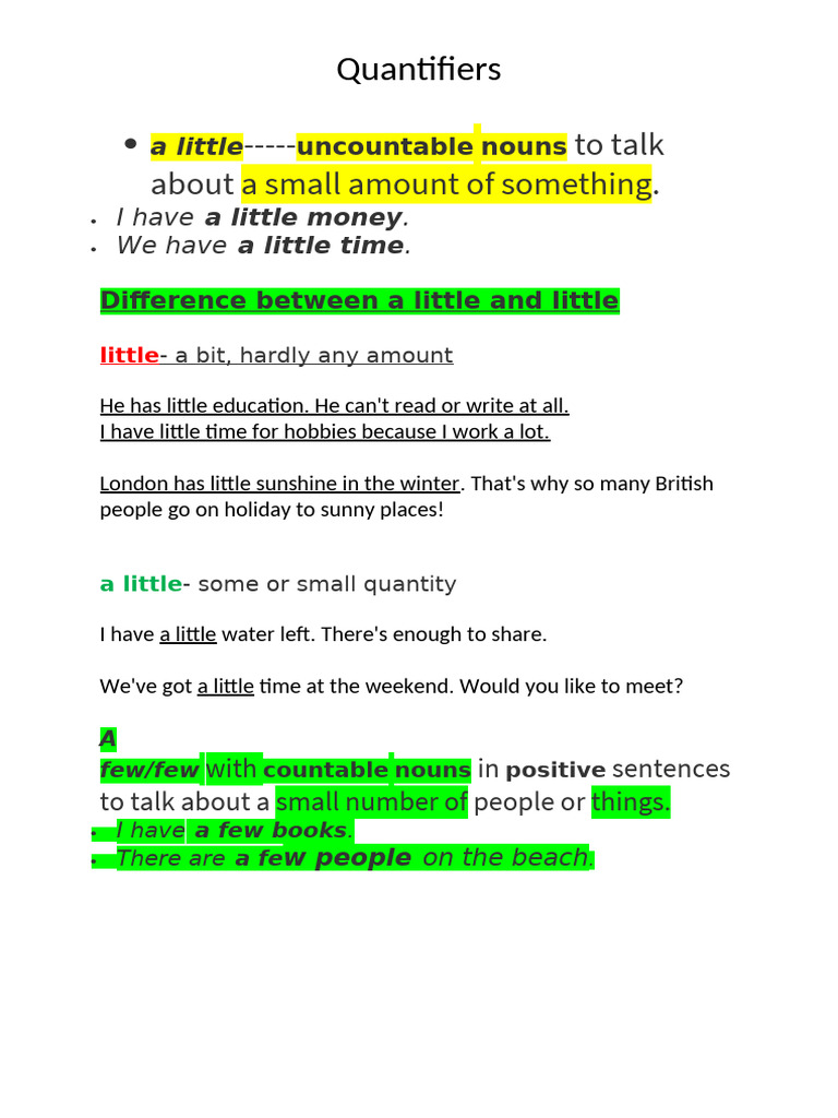 Quantifiers a little, a few, lot of | PDF
