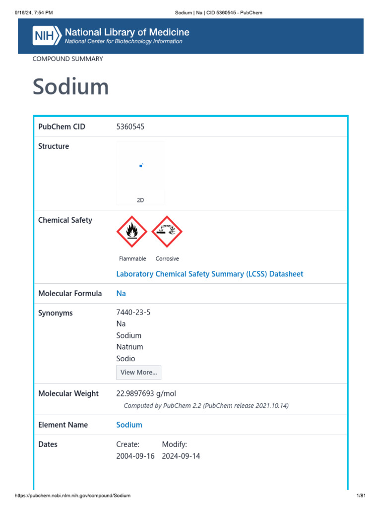 Sodium: Properties and Uses in Additives | PDF | Sodium | Chemical ...