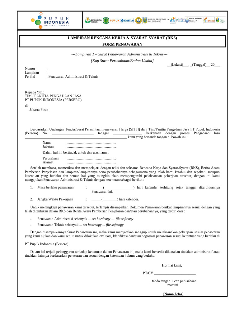 Lampiran RKS - Form Penawaran 20250211-025131 | PDF
