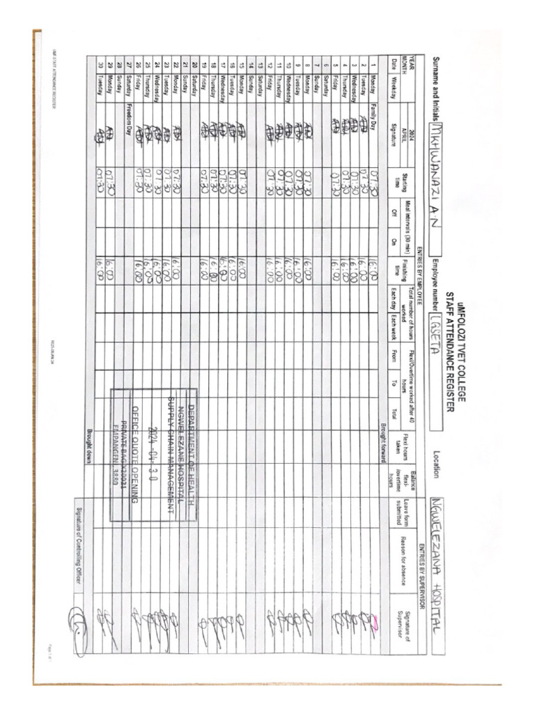 April 2024 Timesheet | PDF
