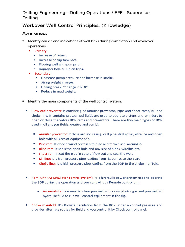 Workover Well Control Principles 1 | PDF | Gas Technologies | Liquids