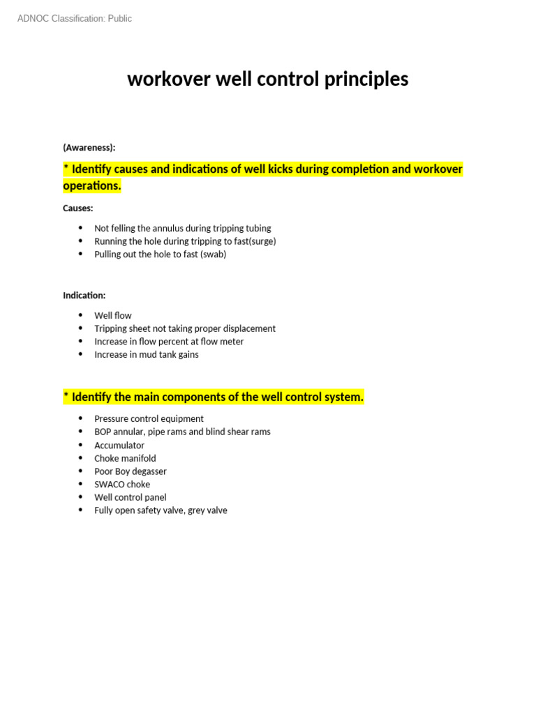 Workover Well Control Principles Guide | PDF