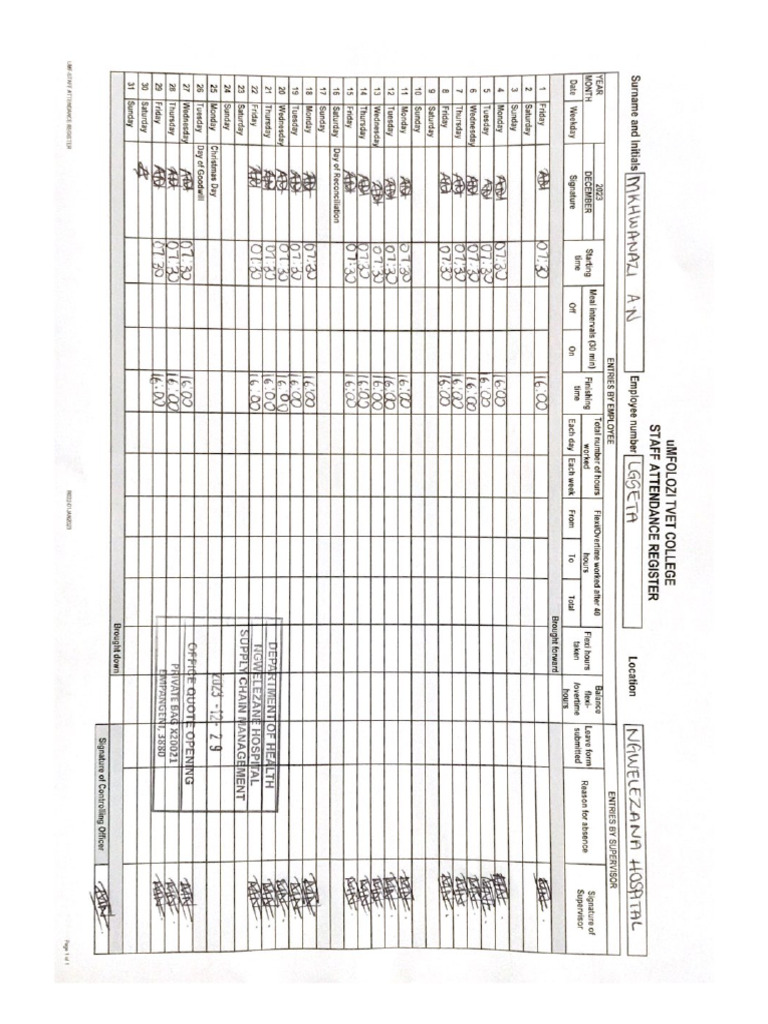 December 2023 Timesheet | PDF