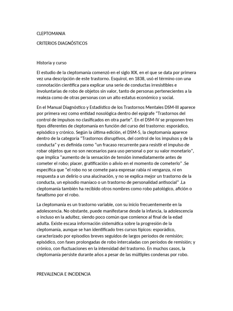 Diagnóstico y Tratamiento de Cleptomanía | PDF | Manual Diagnóstico y ...